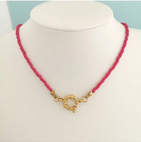 Jewelry | New Pretty Ss 3mm Rice Glass Bead Anchor Necklace In Fushia ...